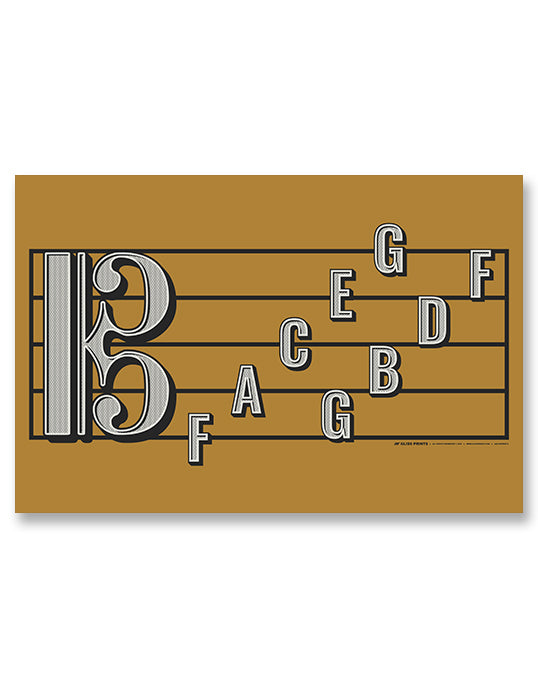 Alto Clef Staff Note Names Poster, Yellow – Gliss Prints