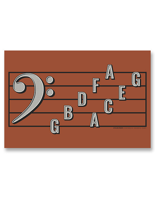 Bass Clef Note Names Poster, Red – Gliss Prints