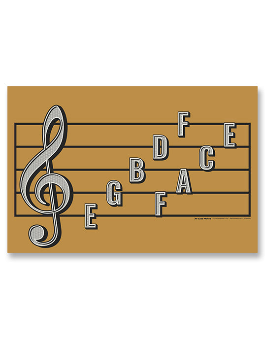 Treble Clef Note Names Poster, Yellow – Gliss Prints