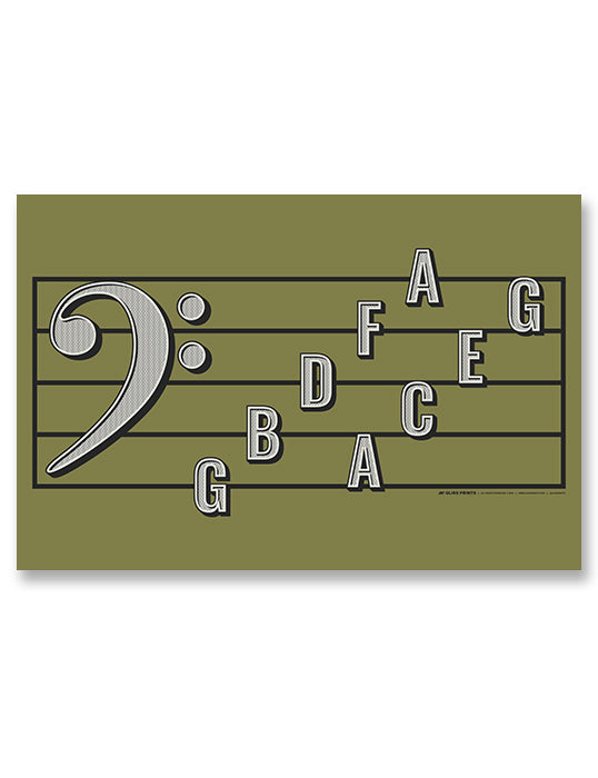 Bass Clef Note Names Poster, Green – Gliss Prints