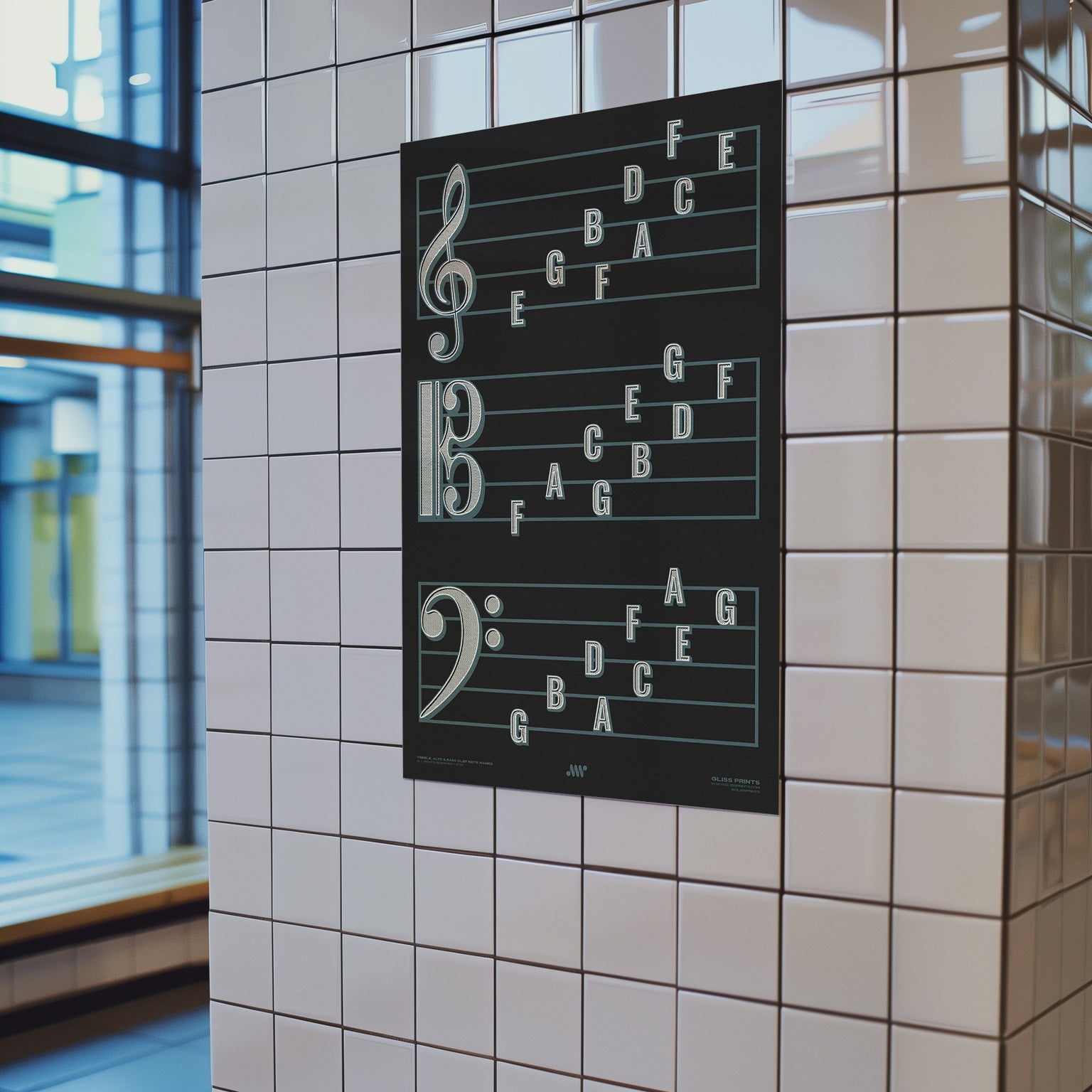 Treble Clef, Alto Clef, Bass Clef Note Names Poster, Black – Gliss Prints