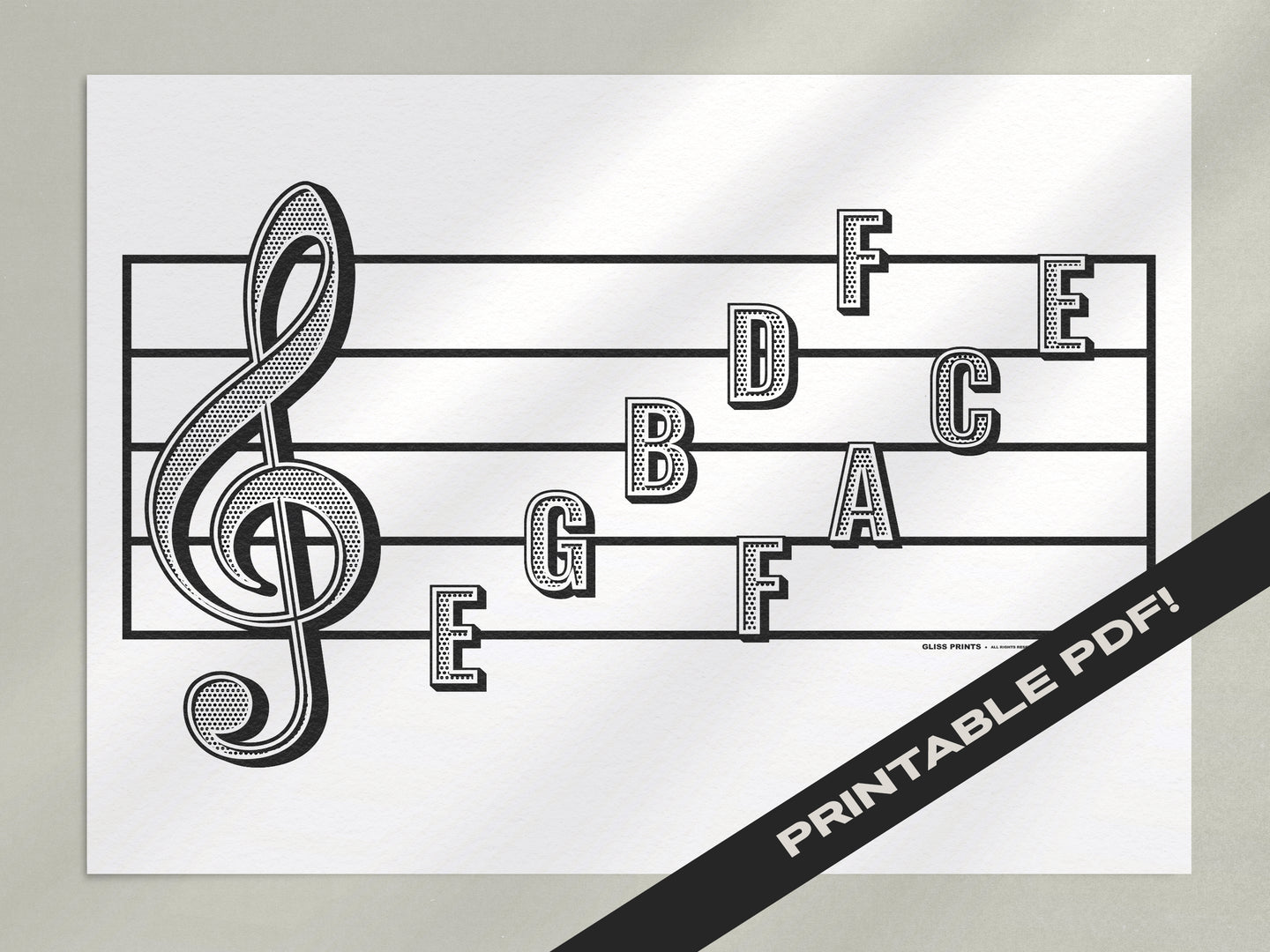 Treble Clef Note Names Printable Music Education PDF – Gliss Prints
