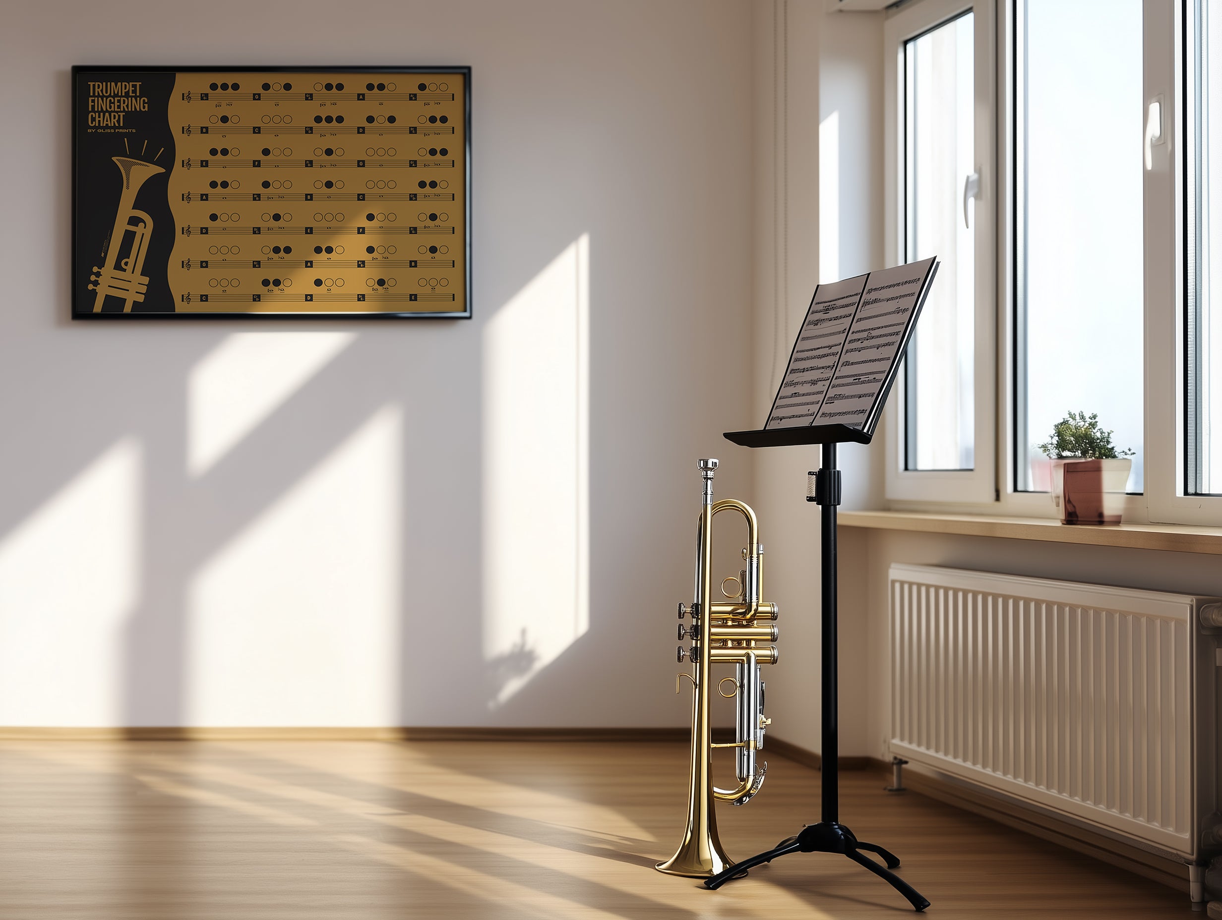 Trumpet Fingering Chart, Yellow – Gliss Prints