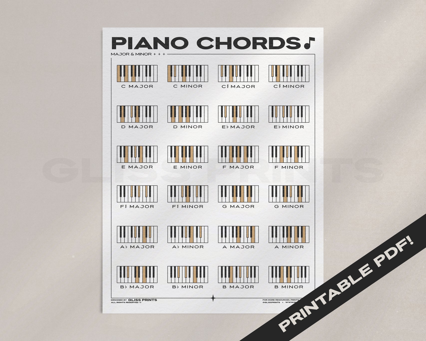 Piano Chords PDF | Major Minor Chords | Printable Digital Download ...