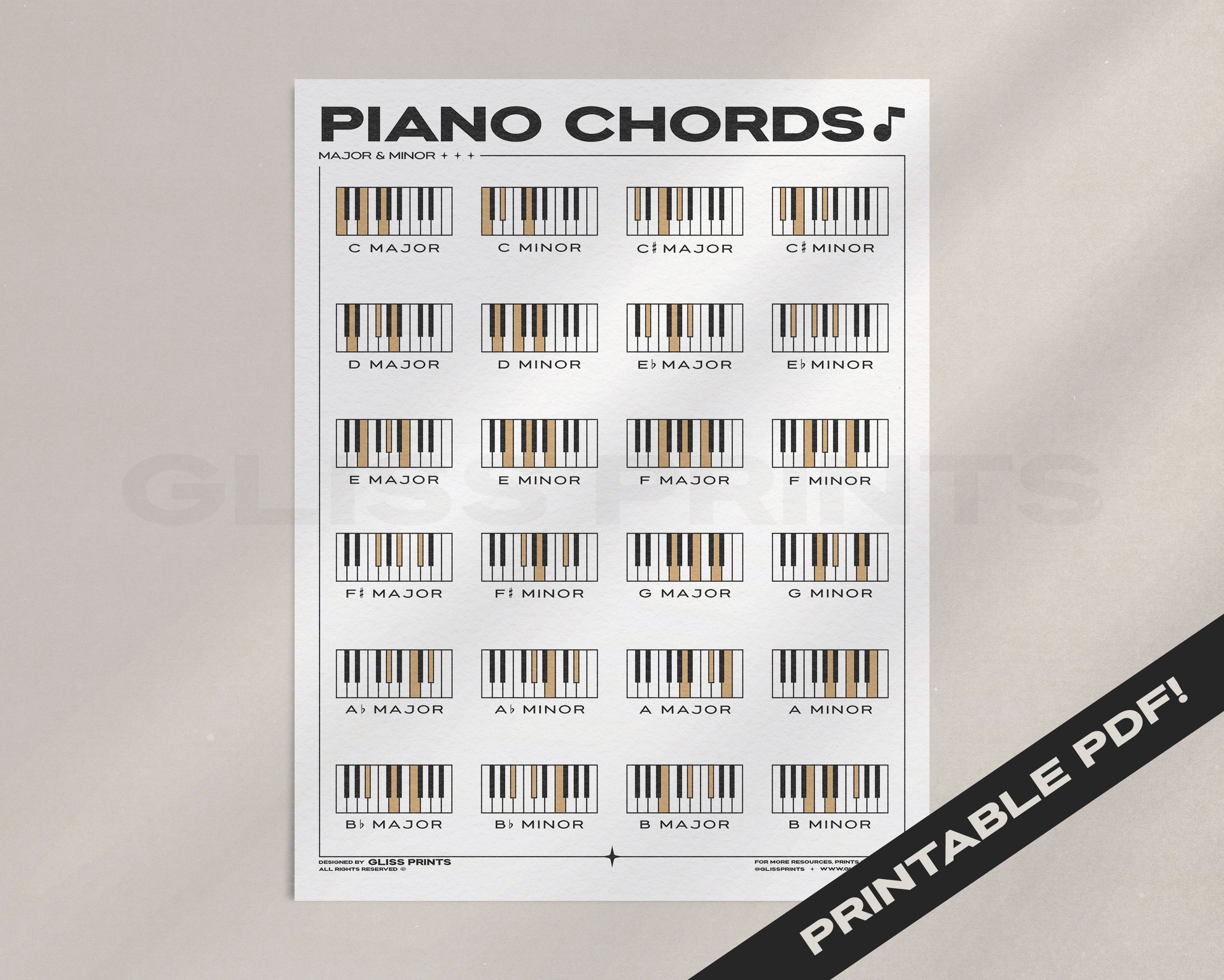 Piano Chords PDF | Major Minor Chords | Printable Digital Download ...