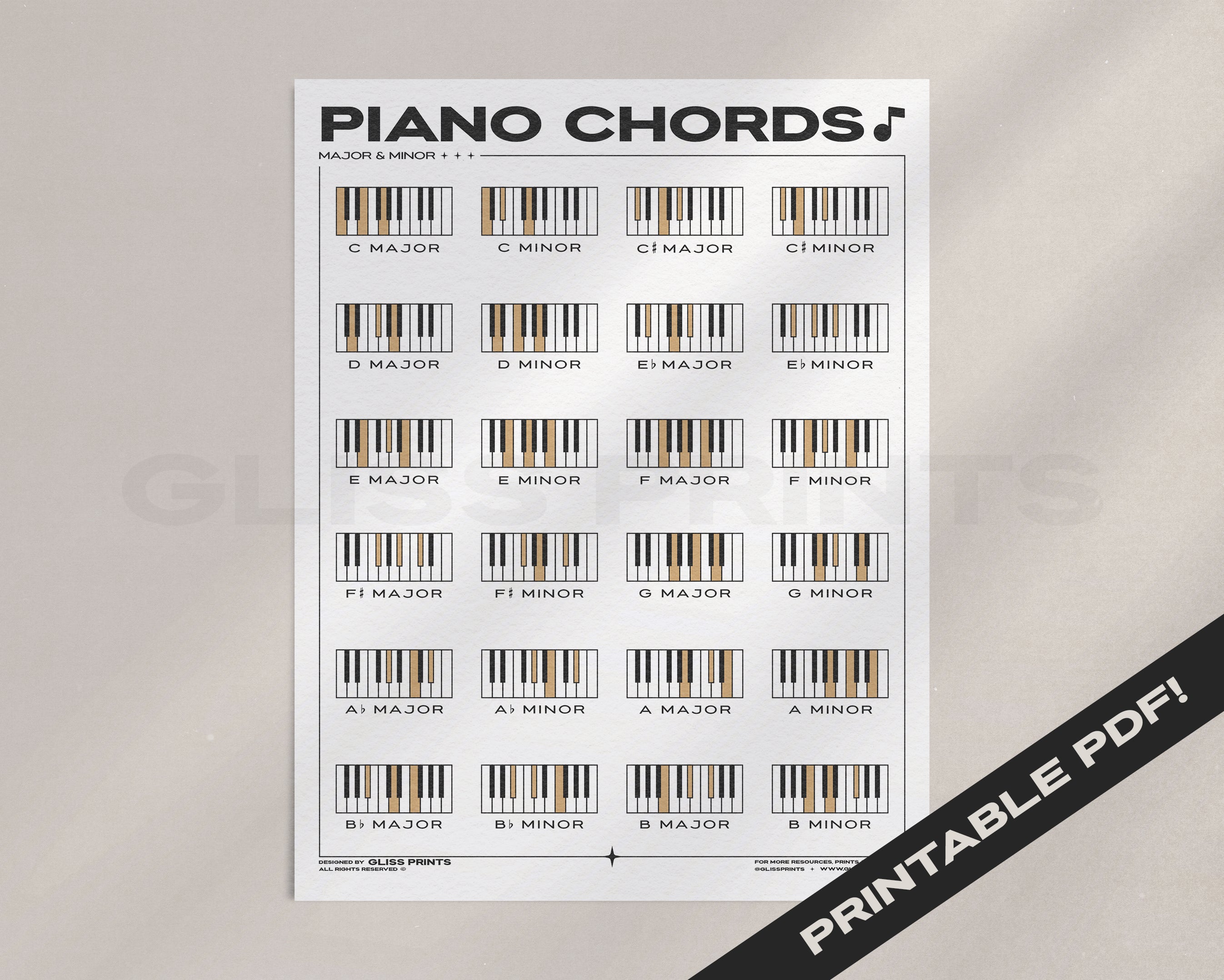 Piano Chords PDF | Major Minor Chords | Printable Digital Download ...
