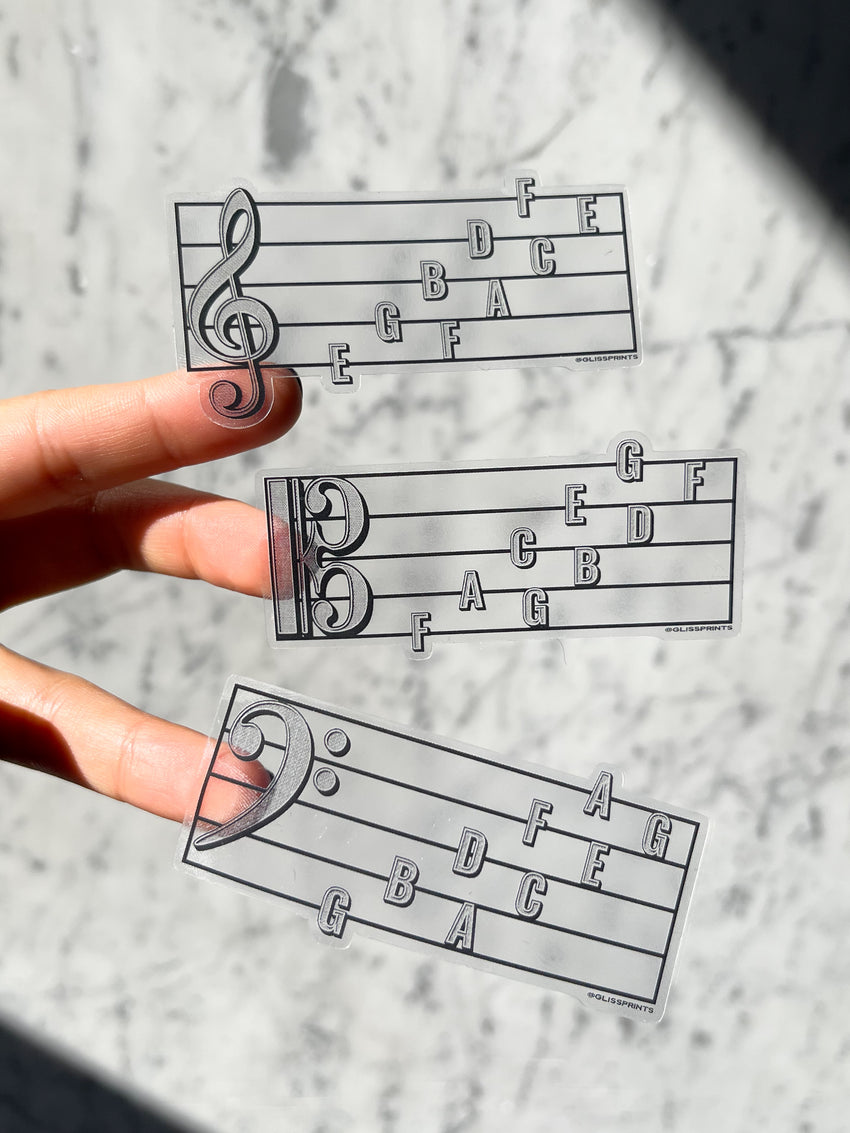 Treble Clef Alto Clef Bass Clef Transparent Sticker Set – Gliss Prints